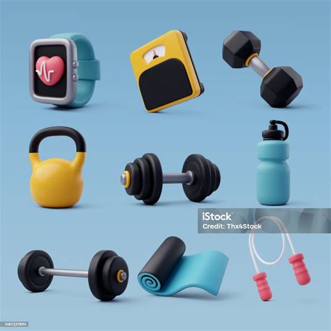 운동 체육관 도구 스포츠 장비 체육관 시간 개념의 3d 벡터 세트 체육관에 대한 스톡 벡터 아트 및 기타 이미지 체육관 헬스 클럽 3차원 형태 Istock