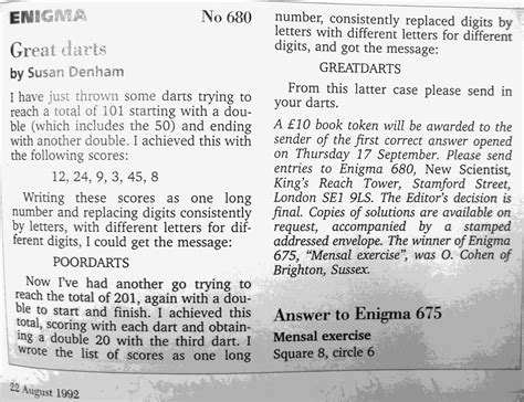 Enigma 680 Great Darts Enigmatic Code