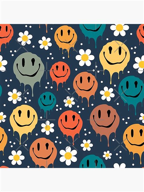 Retro Melty Smiley Faces And Daisy Flowers Sticker For Sale By