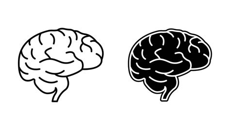 Human Brain Icon Set Solid And Outline Style Isolated On White