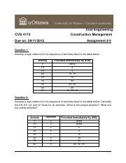 Assign4 Pdf Civil Engineering CVG 4173 Construction Management Due On