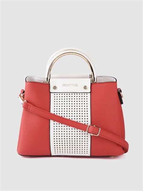 Buy United Colors Of Benetton Red White Colourblocked Handheld Bag With Laser Cuts Handbags