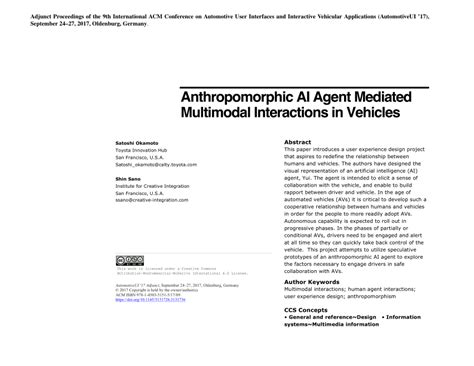 Pdf Anthropomorphic Ai Agent Mediated Multimodal Interactions In Vehicles