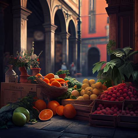 Frutas E Vegetais Com Folhas Armazenadas Na Ia Generativa De Rua Foto