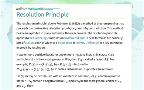 Resolution Principle From Wolfram Mathworld