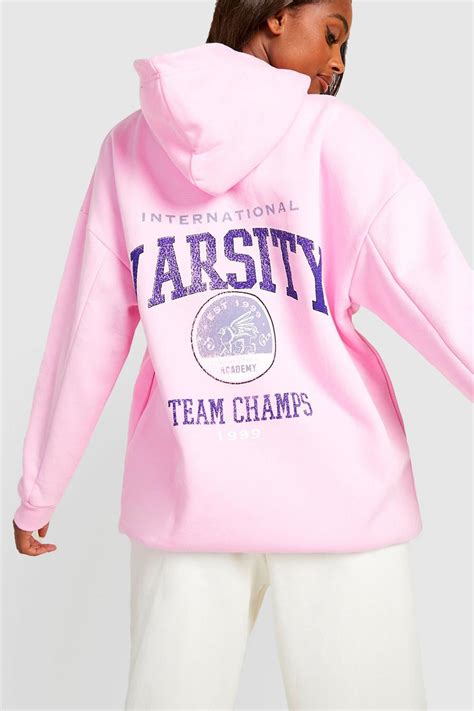 Varsity Back Print Oversized Hoodie Boohoo Uk