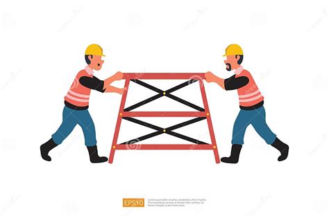 Construction Builder Character Carry And Move Scaffold Stair Vector