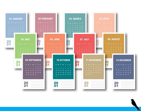 2021 Printable Monthly Calendar Modern Rainbow Color Block Etsy