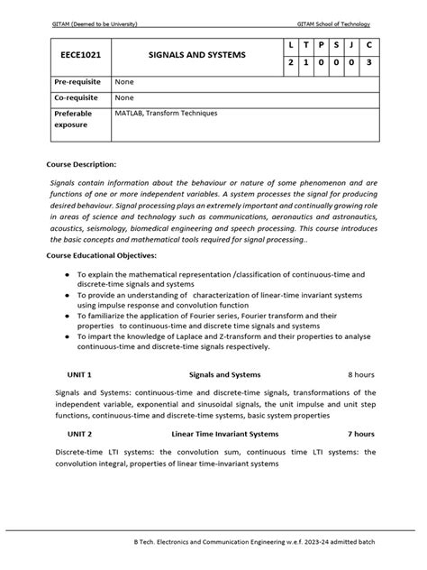 b tech ece 2023 24 and ss syllabus pdf laplace transform applied