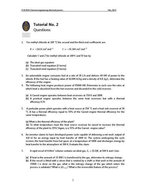 Tutorial 2 Pdf Heat Thermodynamics