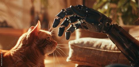 intriguing encounter between advanced robotics and curious feline a