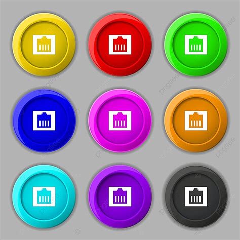 Vector Icons Featuring Rj45 Internet Cable Symbol On Nine Round Colorful Buttons Vector