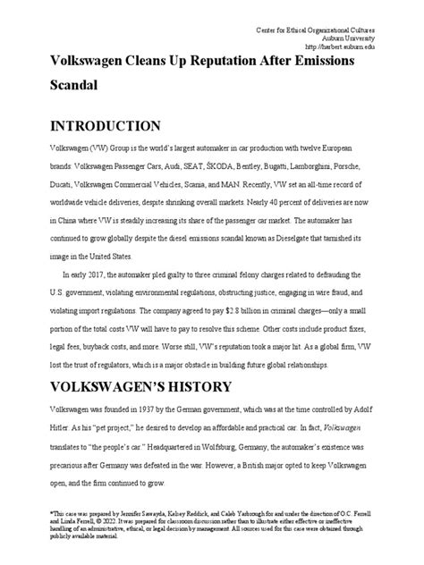 Volkswagen Cleans Up Reputation After Emissions Scandal Center For