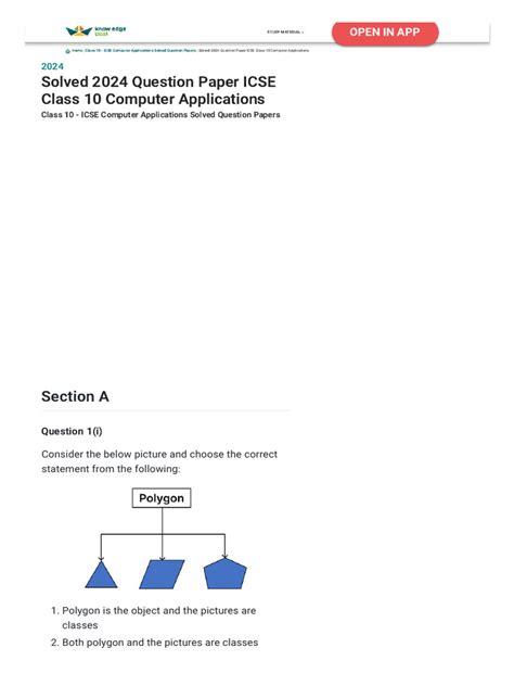 Solved 2024 Question Paper Icse Class 10 Computer Applications Pdf Method Computer