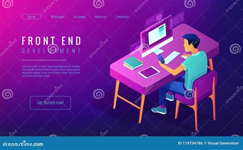 Isometric Front End Development Landing Page Concept Stock Vector