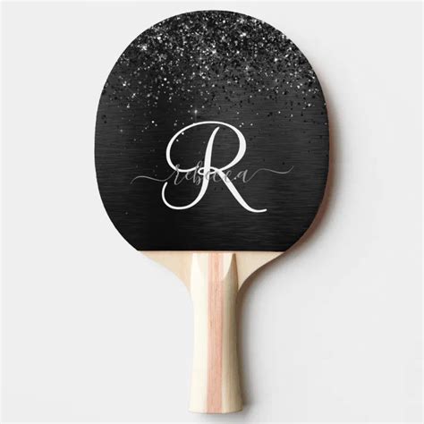 Custom Black Glitter Sparkle Monogram Ping Pong Paddle Zazzle