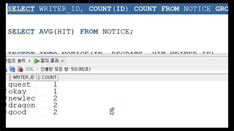 오라클 데이터베이스 Sql 강의 30강 집계 함수와 Group By 오라클 Group By 업데이트