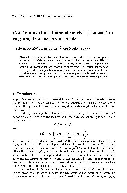 Pdf Continuous Time Financial Market Transaction Cost And Transaction Intensity Lanjun Lao