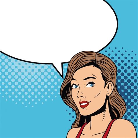 Donna Con Cartone Animato Pop Art Speakbox Vettore Premium