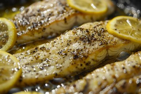 Lemon Pepper Cod Fillets Cooking Close Up Premium Ai Generated Image