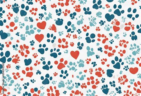 Seamless Dog Pattern With Paw Prints Bones Hearts And Balls Cat Foot