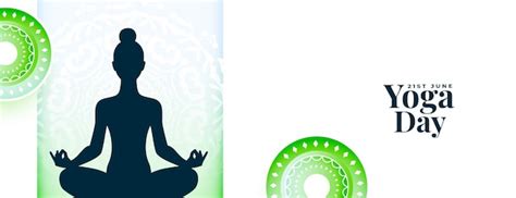 Free Vector International Yoga Day White Banner Woman Doing Asana