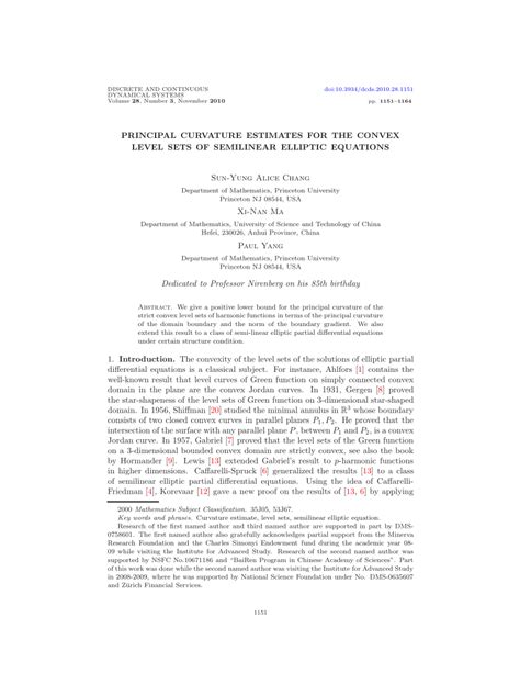 Pdf Principal Curvature Estimates For The Convex Level Sets Of Semilinear Elliptic Equations