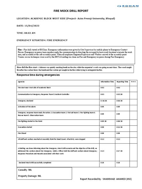 Mock Drill Report Pdf Emergency Labor Relations