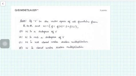 Linear Algebra Vector Subspaces Question UGC NET Q ID M NET LA 029