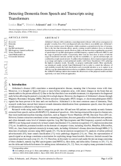pdf detecting dementia from speech and transcripts using transformers