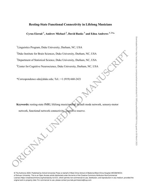 Pdf Resting State Functional Connectivity In Lifelong Musicians