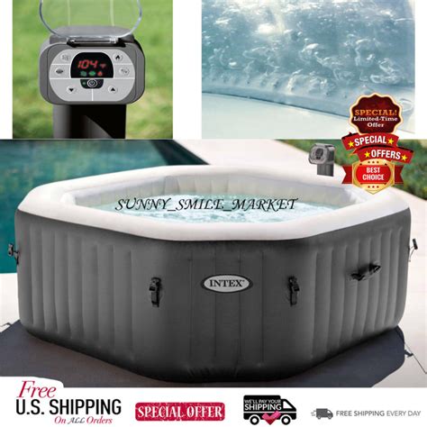 Intex Inflatable Pure Spa 4 Person Portable Octagon Heated Bubble Jet