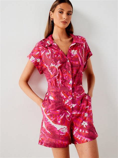 Mango Printed Open Collar Playsuit Pink Very