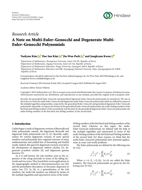 Pdf A Note On Multi Euler Genocchi And Degenerate Multi Euler Genocchi Polynomials
