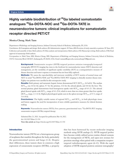 PDF Highly Variable Biodistribution Of 68Ga Labeled Somatostatin