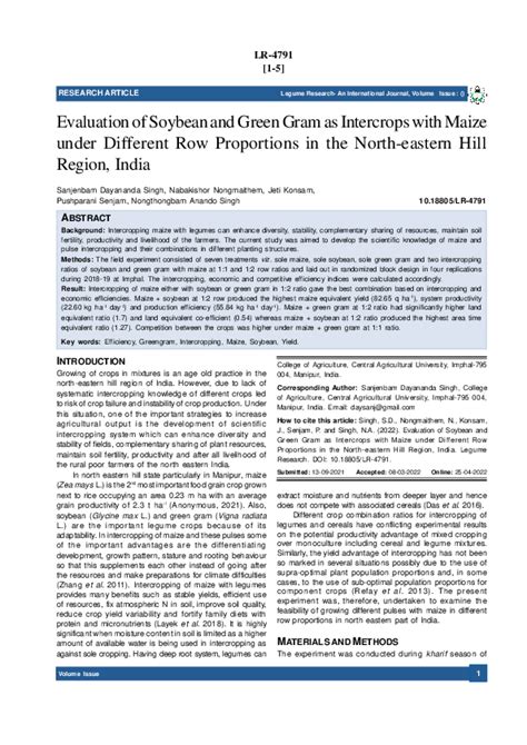 Pdf Evaluation Of Soybean And Green Gram As Intercrops With Maize