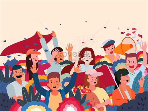 휴가를 축 하하는 응원 군중 일러스트 무료 다운로드 Lovepik