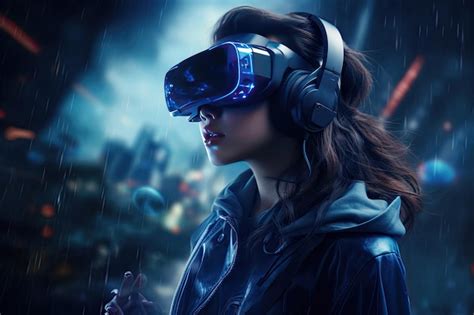 Premium Ai Image Woman Wearing Vr Headset Surreal In World And