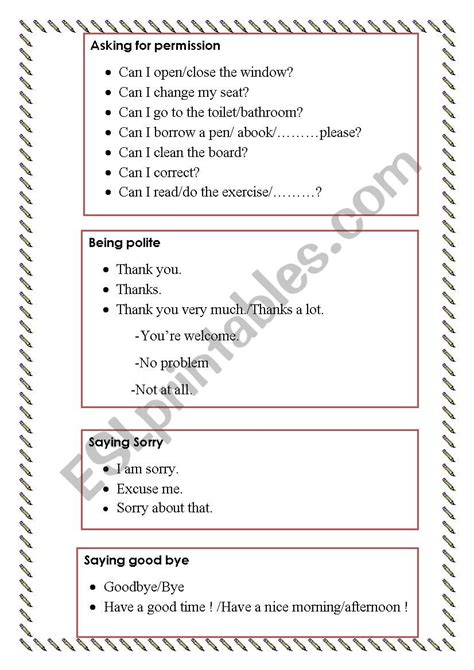 Classroom Phrases Esl Worksheet By Witty22