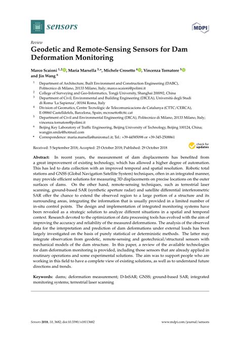 Pdf Geodetic And Remote Sensing Sensors For Dam Deformation Monitoring