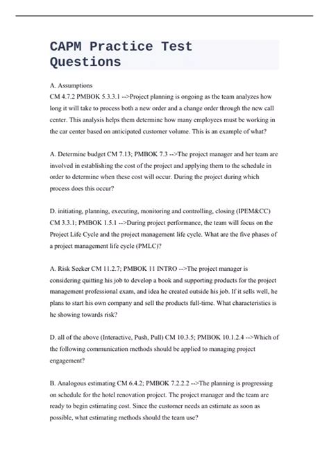 Capm Practice Test Questions With Correct Answers Stuvia Us