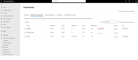 Vulnerable Components Microsoft Defender Vulnerability Management