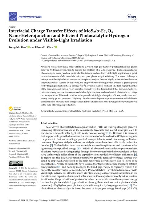 Pdf Interfacial Charge Transfer Effects Of Mos2α Fe2o3 Nano Heterojunction And Efficient