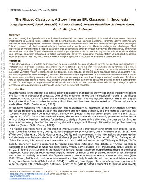 Pdf The Flipped Classroom A Story From An Efl Classroom In Indonesia