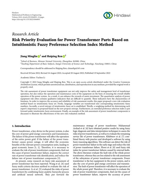 Pdf Risk Priority Evaluation For Power Transformer Parts Based On