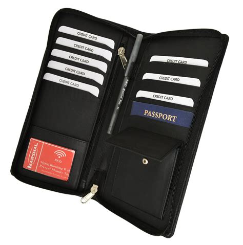 Rfid Premium Leather Zipper Travel Credit Card Passport Wallet Rfid P