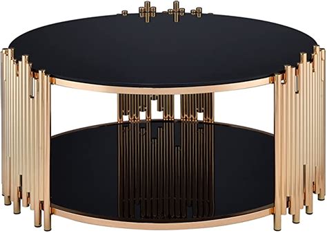 Acme Tanquin Modern Round Glass Top Coffee Table In Black And Gold