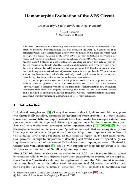 Homomorphic Evaluation Of The Aes Circuit Pdf Fast Fourier Transform Areas Of Computer Science