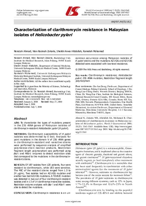 Pdf Characterization Of Clarithromycin Resistance In Malaysian