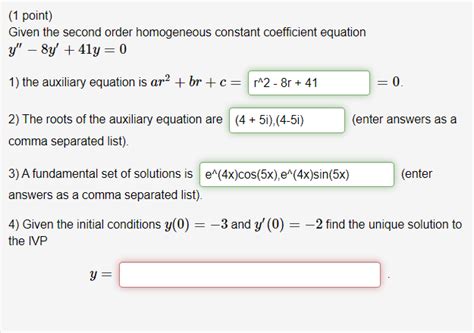 Solved 1 Point Given The Second Order Homogeneous Constant